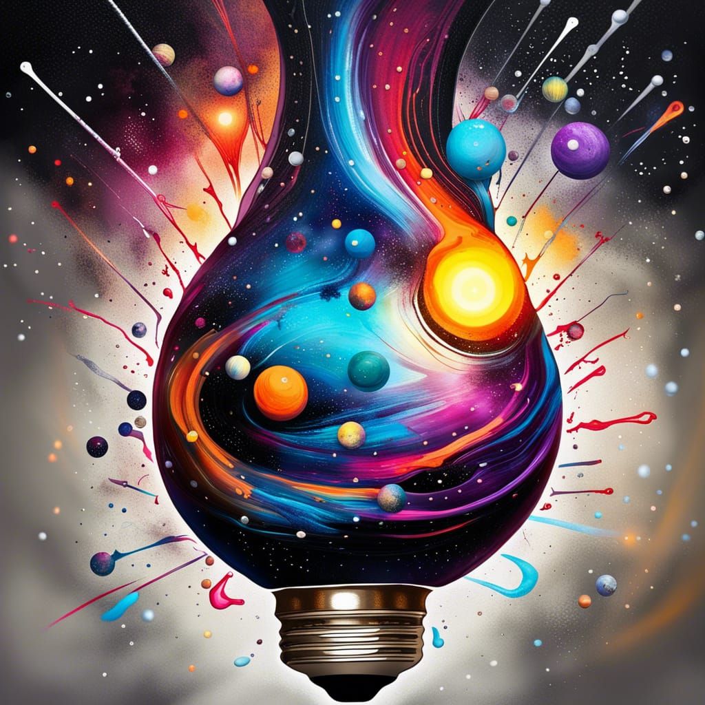 an galaxy and solar system contained in a light bulb graffiti art ...