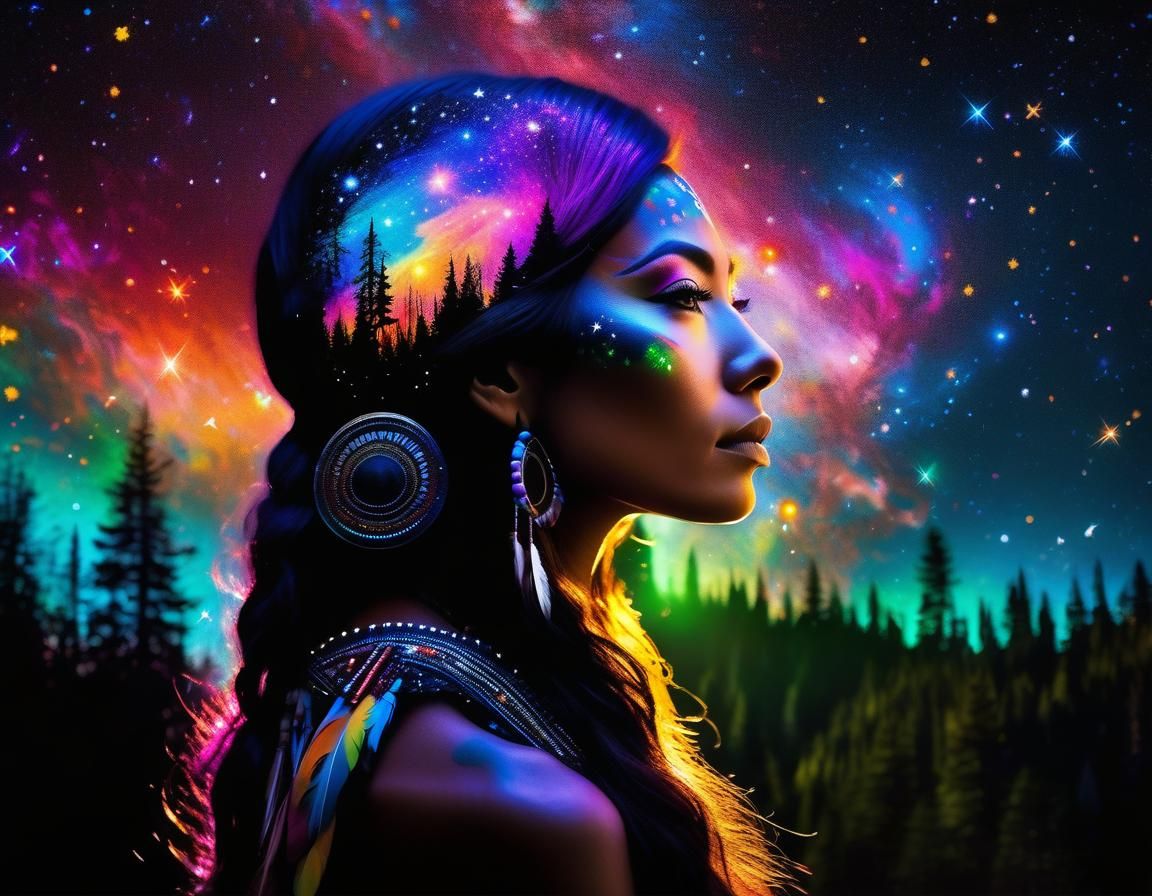 A surreal portrait of a beautiful Unami american indian woman
