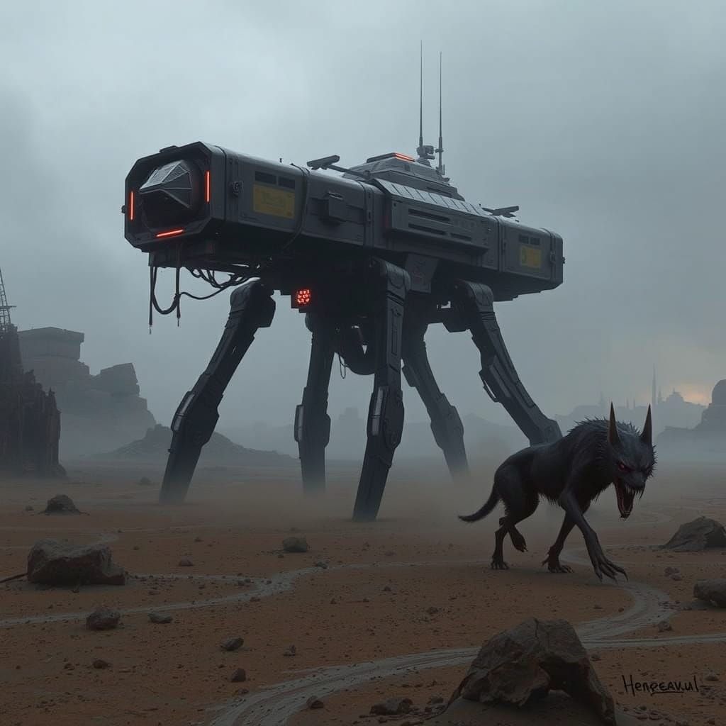 Giant Silt Strider Mecha in Dark, Industrial Dysto... - AI Art