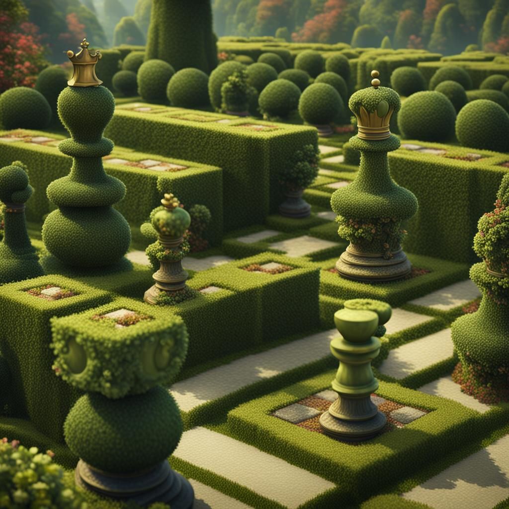 A topiary chess set - AI Generated Artwork - NightCafe Creator