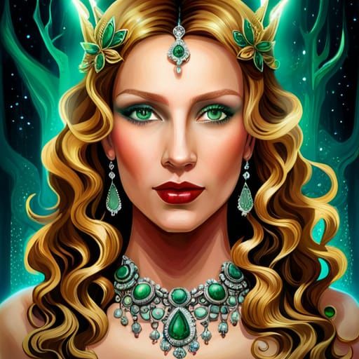 Cosmic Emerald Goddess - AI Generated Artwork - NightCafe Creator