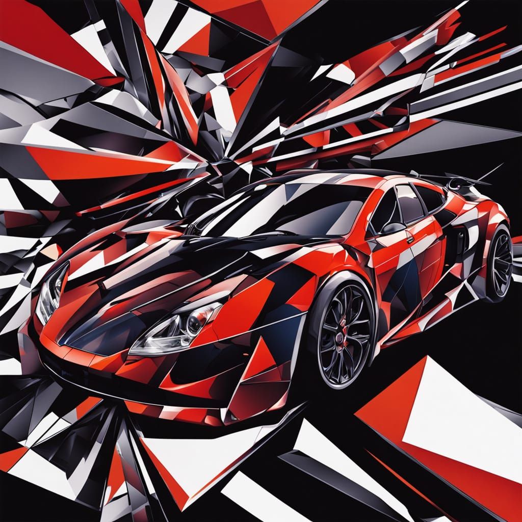 Cubist Fragmentation: Sports Car in a Kaleidoscope... - AI Art