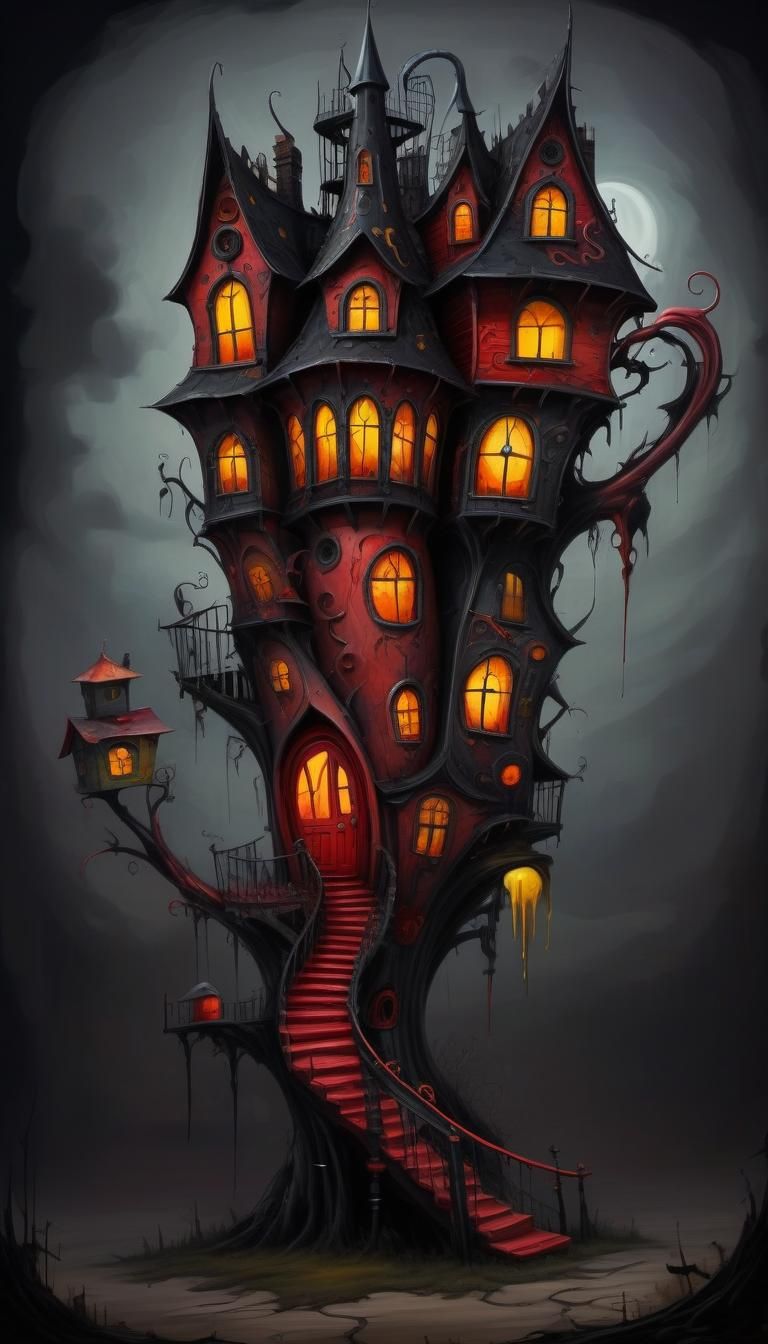 Surreal warped crooked gothic cartoon house - AI Generated Artwork ...