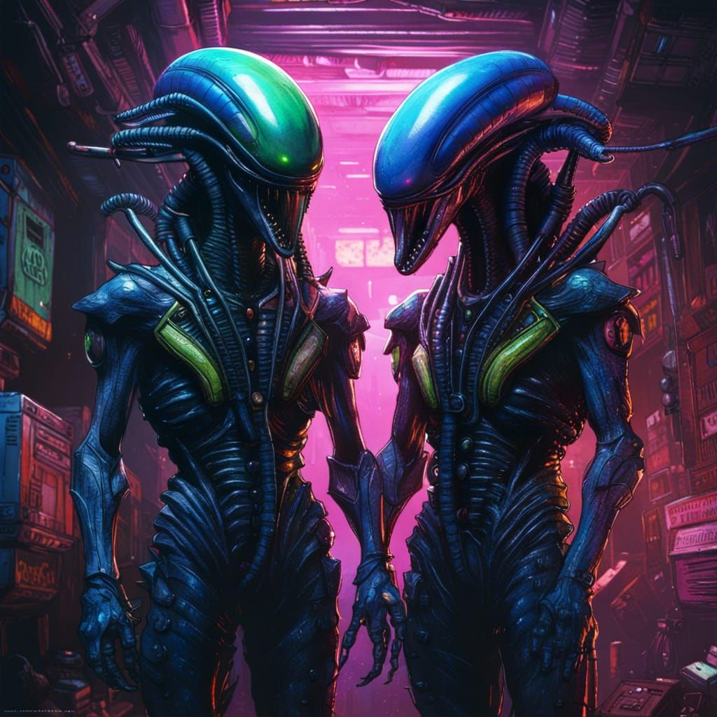 Twin xenomorphs - AI Generated Artwork - NightCafe Creator