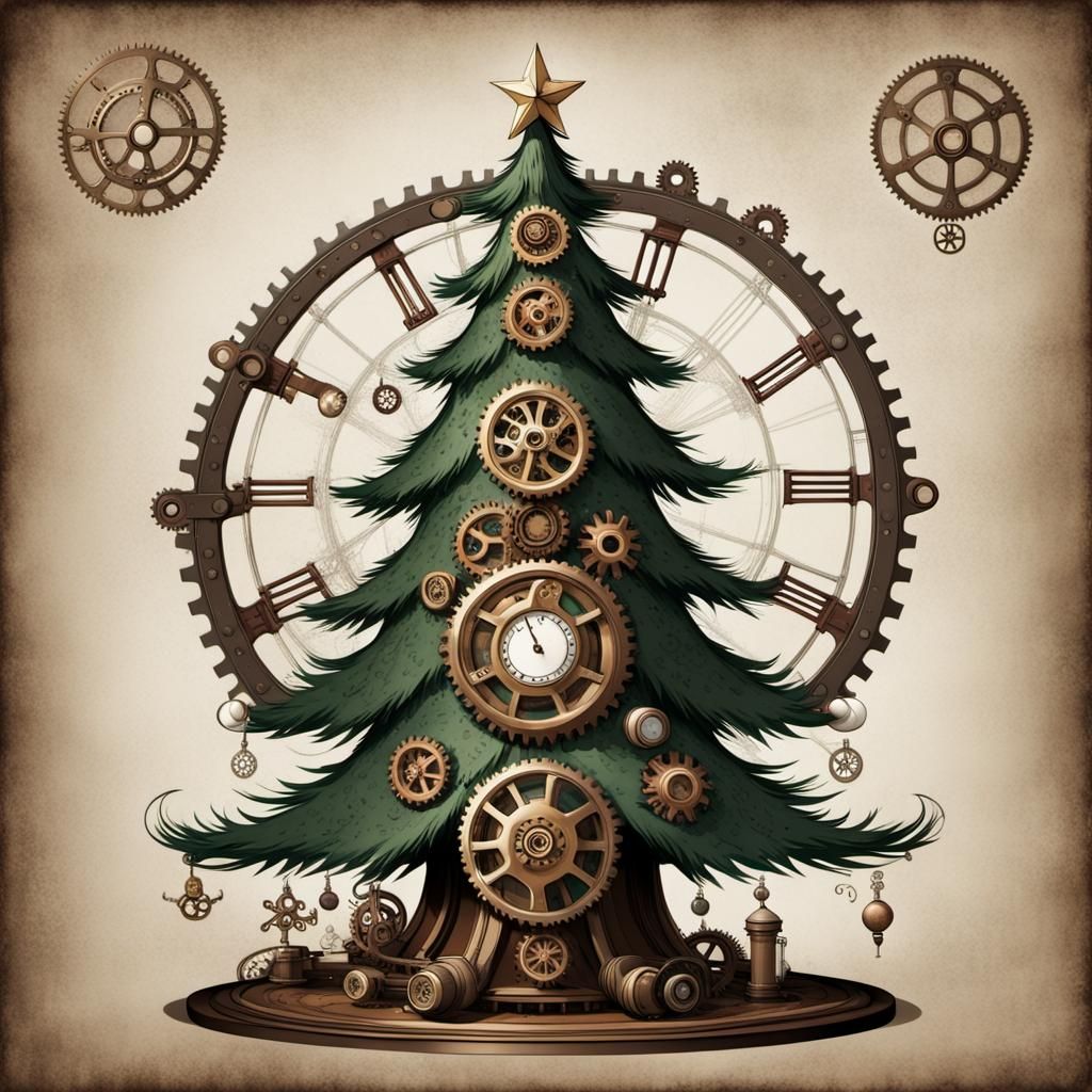 Steampunk Christmas Tree - AI Generated Artwork - NightCafe Creator
