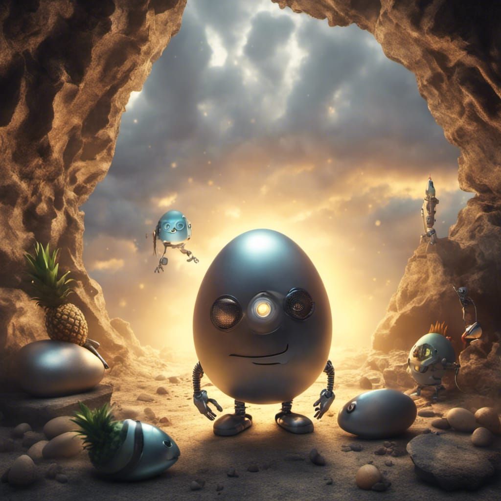 Egg shaped robot in a cave - AI Generated Artwork - NightCafe Creator