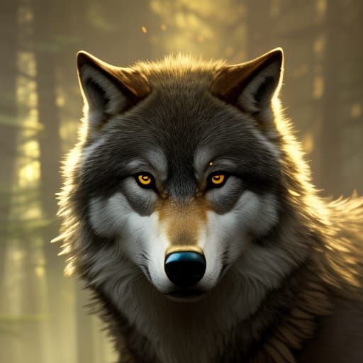 bemused wolf, yellow eyes, 8k resolution concept art by Greg Rutkowski ...