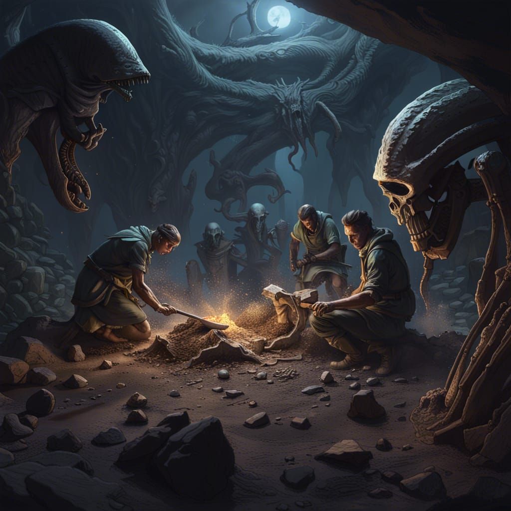 alien archeologists digging human bones dig site a masterpiece, 8k ...