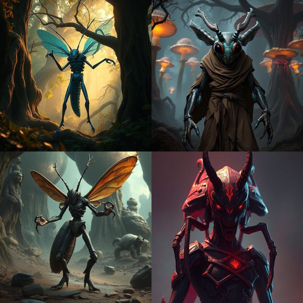 Insectoid Humanoid Species Concept Art - AI Art