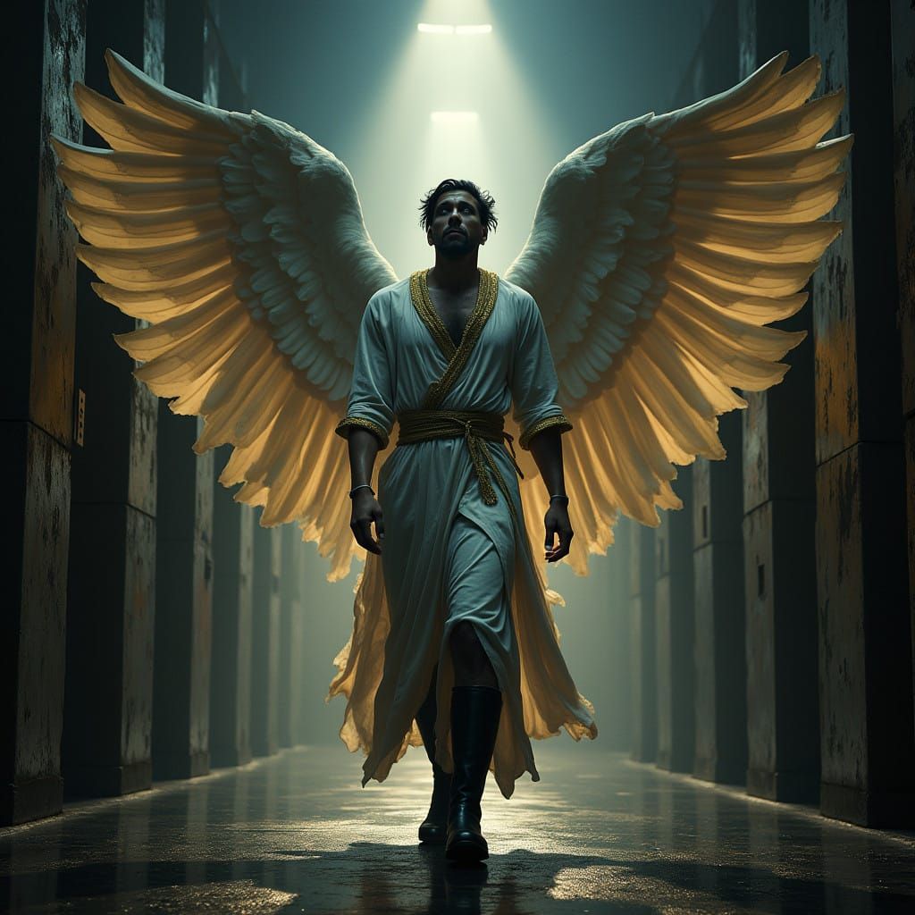 Colossal Angel Tramples Through Black Boot Prison ... - AI Art