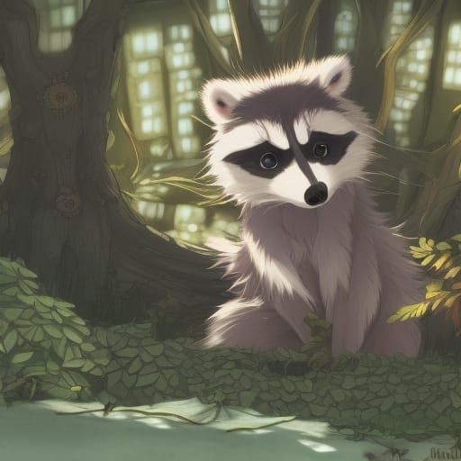 a fluffy raccoon, Studio Ghibli, Anime Key Visual, by Makoto Shinkai ...