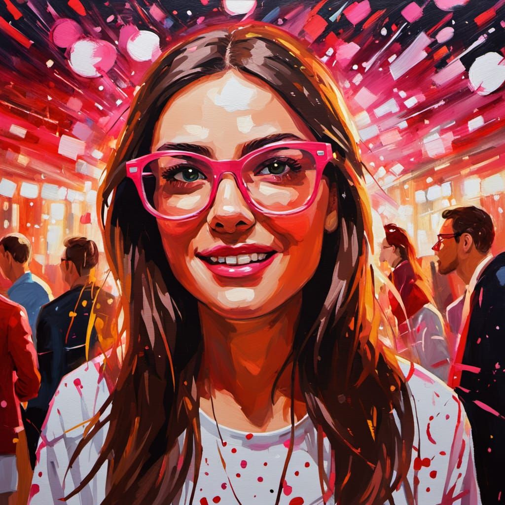 Girl at a Joyful Party in Vibrant Oil Painting Sty... - AI Art