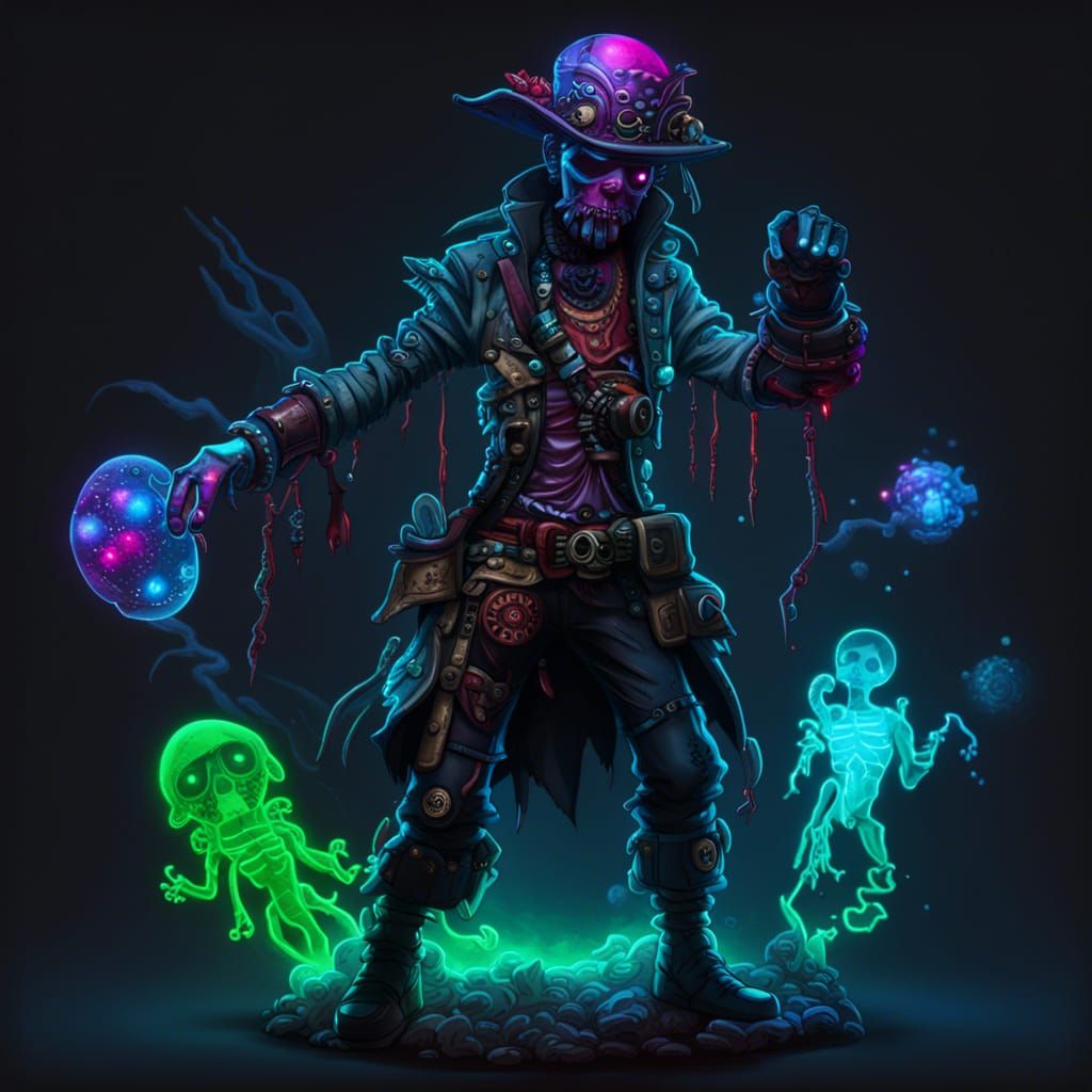 full body, zombies Voodoo pirate bioluminicent neon glow nebula - AI ...