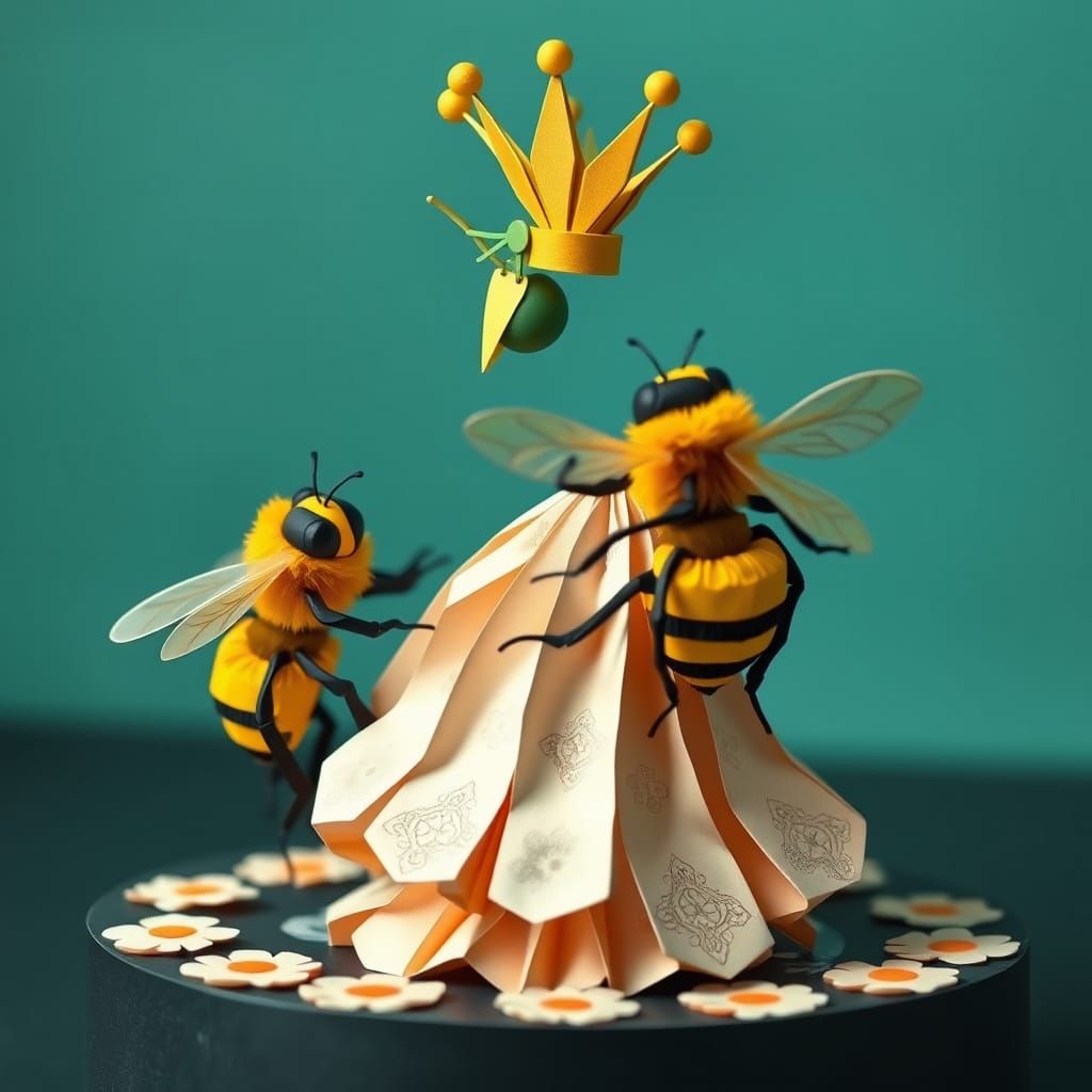 Origami Bees - Dancing Origami Bees in Soft Focus Papercraft