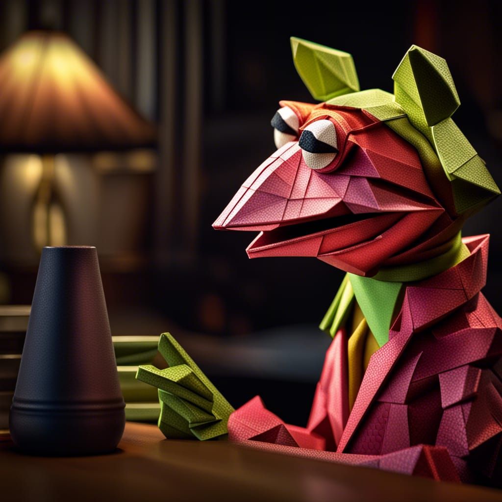 Kermit the frog and Miss Piggy's son made of Origami - AI Generated ...