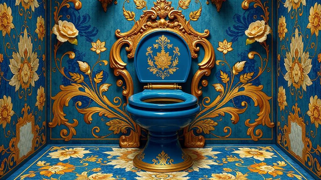 Blue Toilet - Blue Toilet Transformed into Art Nouveau Thron...