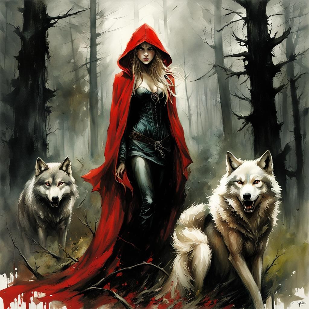 Red riding Hood with wolves - AI Generated Artwork - NightCafe Creator