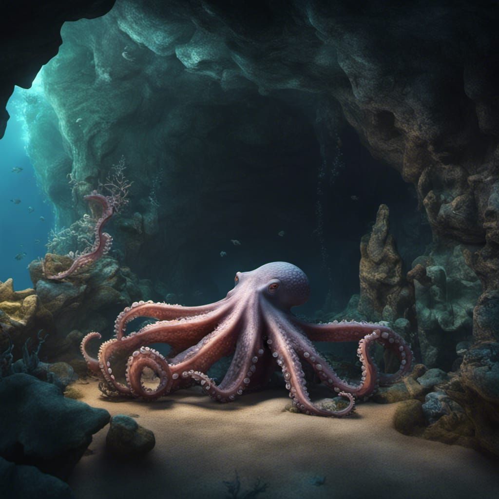 Underground cave with sea life octopus - AI Generated Artwork ...