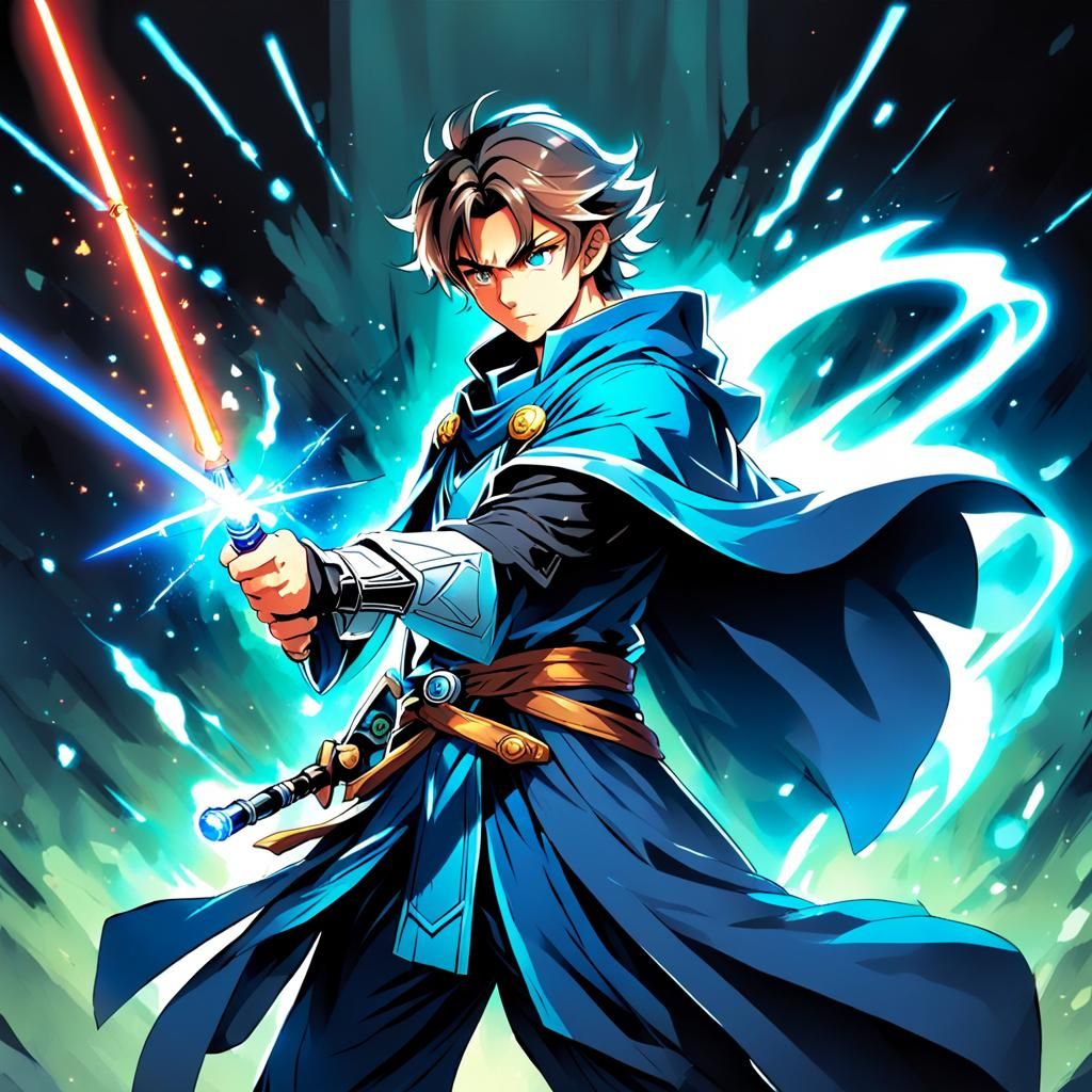 Fantasy wizard warrior with magic wand and lightsaber - AI Generated ...