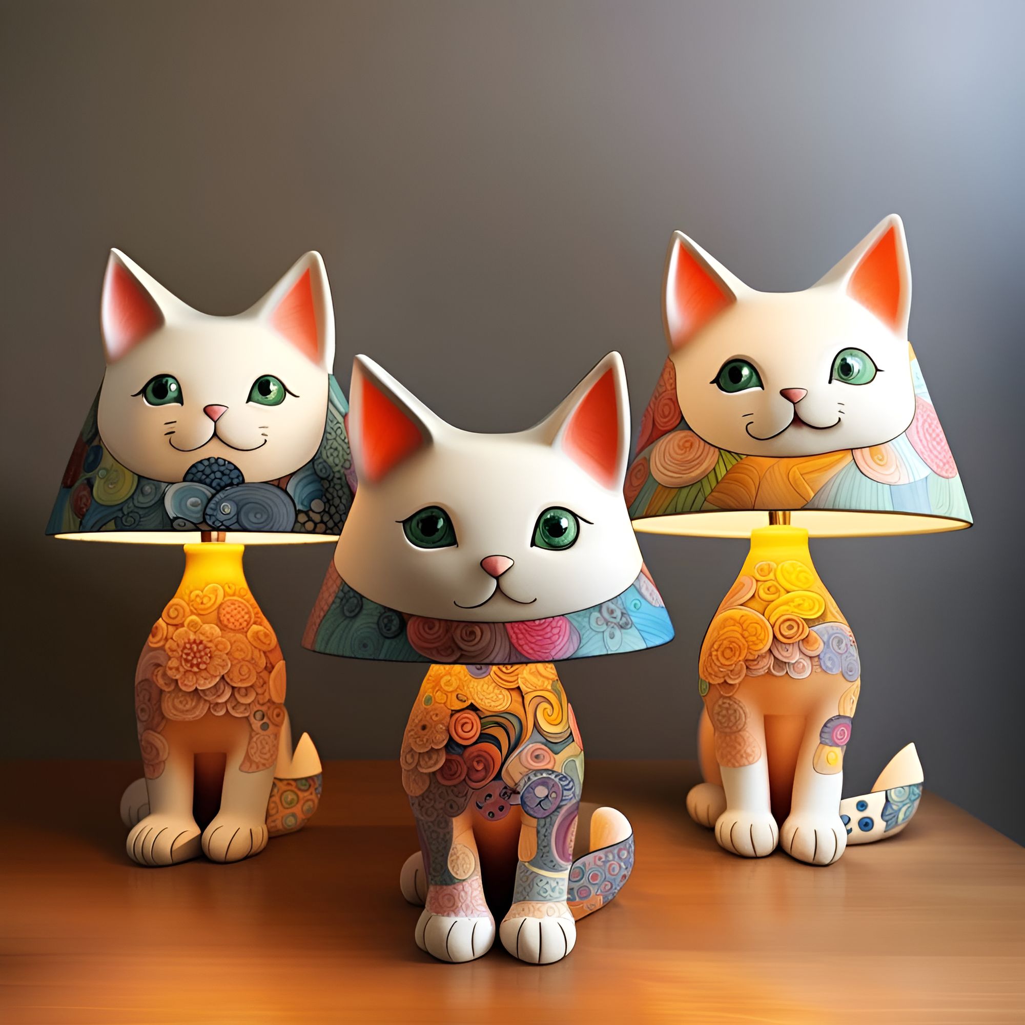 Whimsical, Handmade, Hand-painted, Ceramic Cat Lamps : r/nightcafe