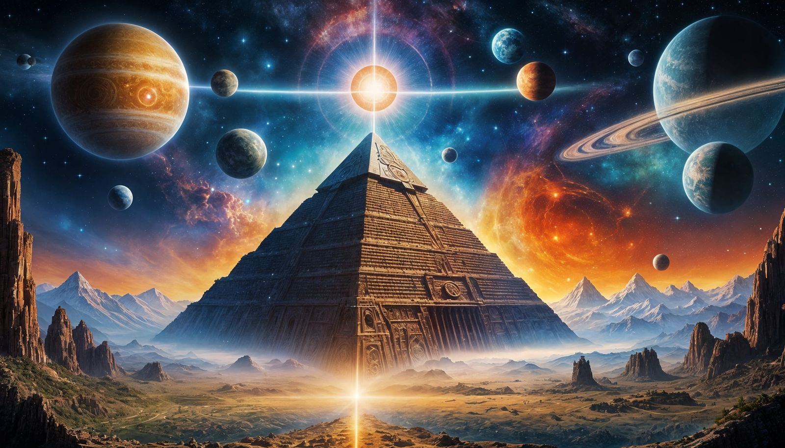 Cosmic Pyramid - Ethereal Cosmic Pyramid in Vibrant Sacred G...
