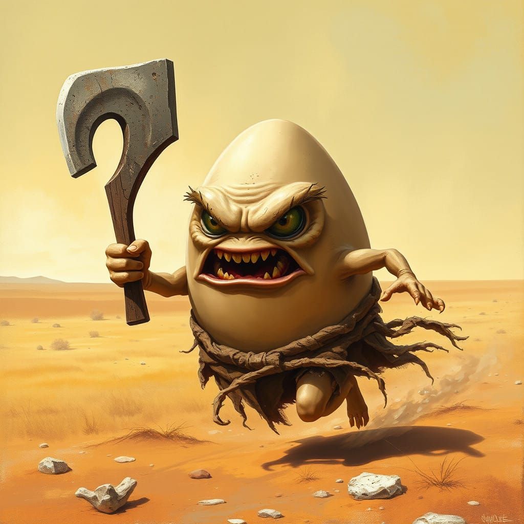 Beige Egg Creature Rages Across Sun-Scorched Savan... - AI Art