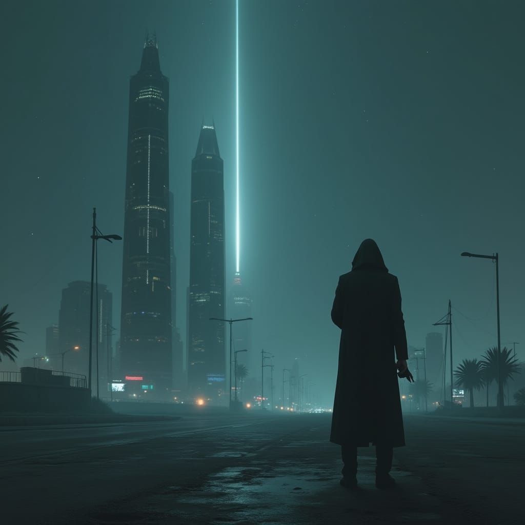 Futuristic Kuwait Cityscape at Night, Cyberpunk St... - AI Art