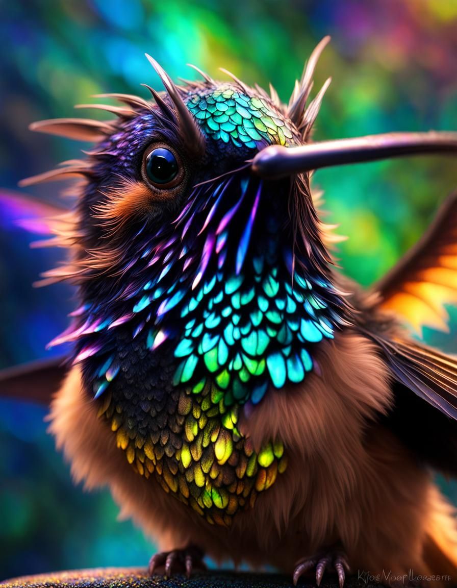 Microphotograph Portrait: Adorable Winged Obese Hummingbird Dragon Cub ...