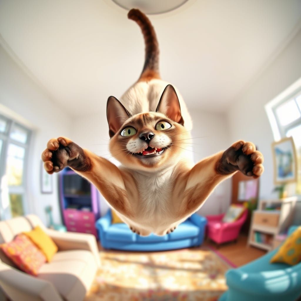 Siamese upside-down Pixar cartoon cat, animation, inverted down 90 ...
