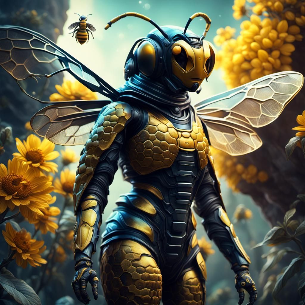 A bee with a female figure and posture ,surreal - AI Generated Artwork ...