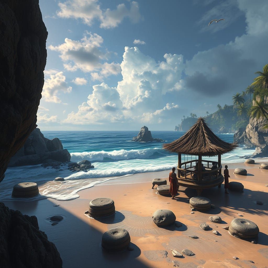 Apocalyptic Beach Scene with Craniums in a Detaile... - AI Art