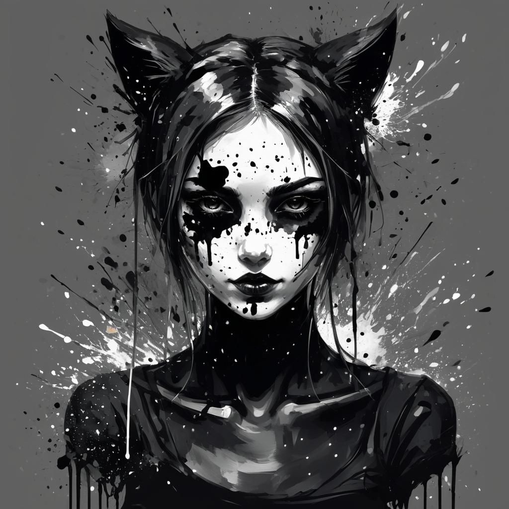 cat girl with black paint splatters in angelcore art style - AI ...