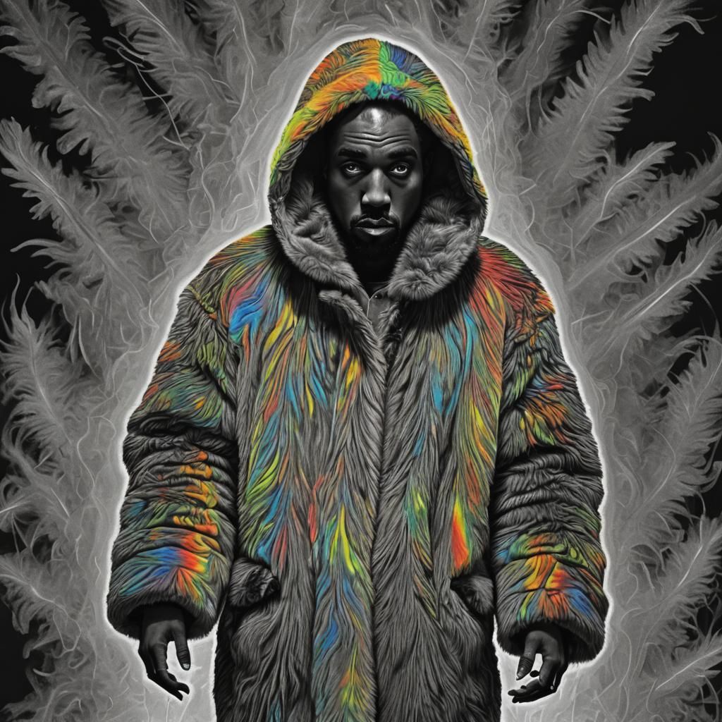Insane wailing feral neon alien Kanye West in Balenciaga fur coat - AI ...