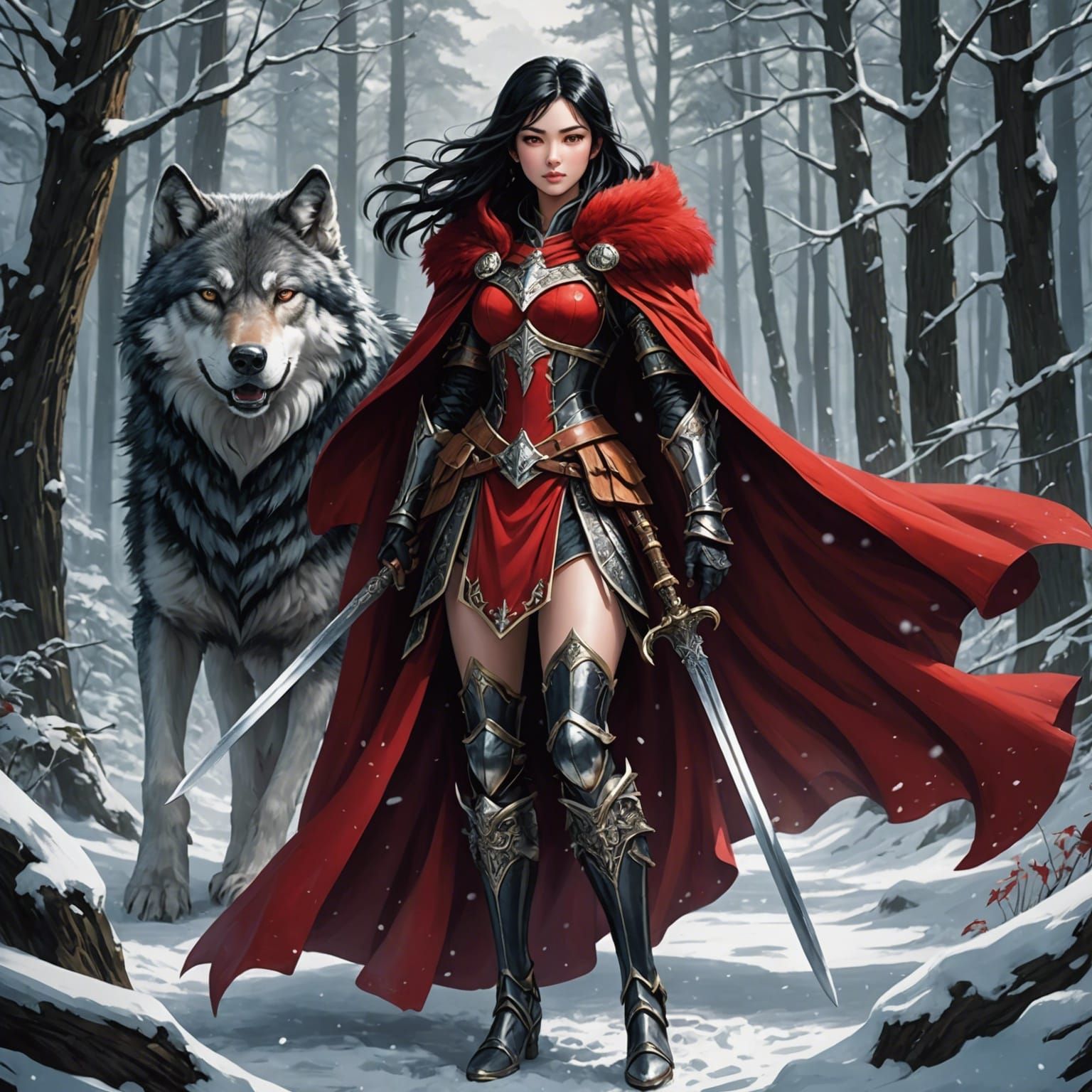 Beautiful warrior and her wolf companion. - AI Generated Artwork ...