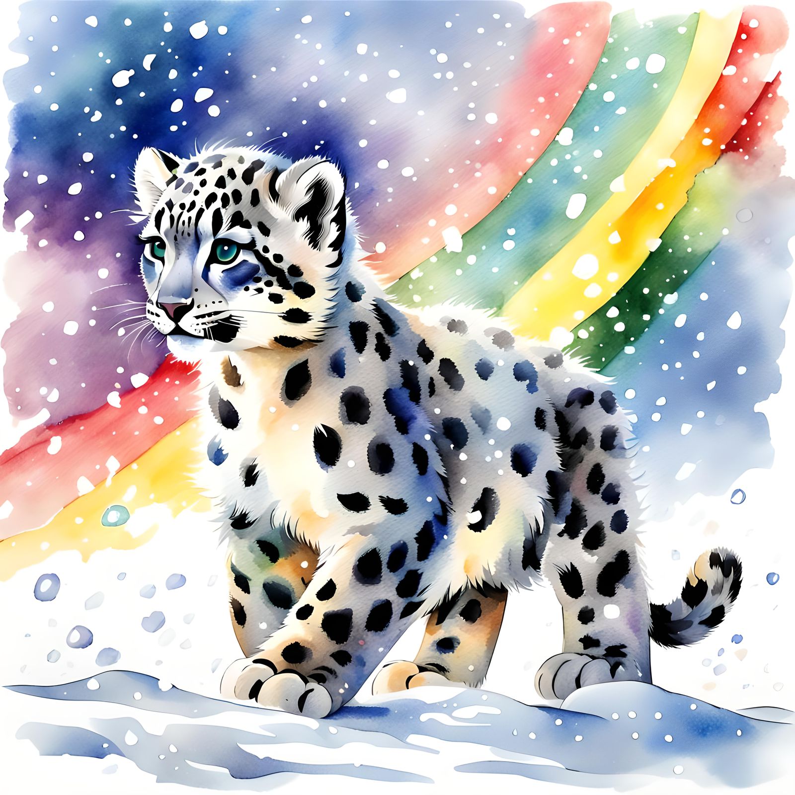 snow leopard cub playing in the snow. - AI Generated Artwork ...