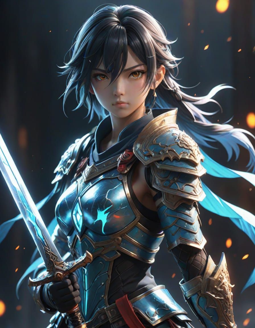 Elemental Sword Knight - Heroic Warrior with Elemental Sword...