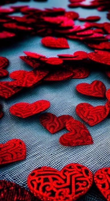 Many red colourful Hearts in love, heart shaped Memories fading away ...