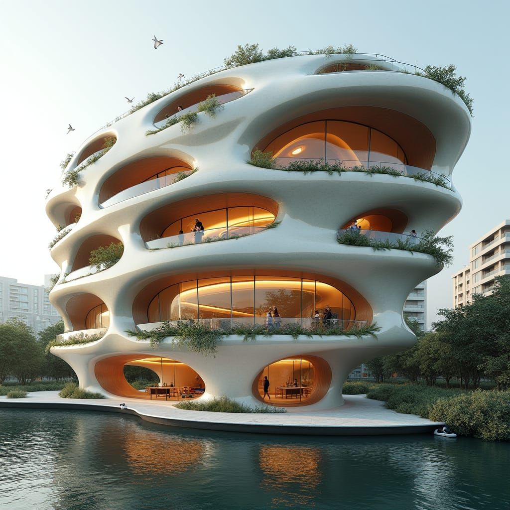 Surreal Flower-Shaped Building Blends Organic and ... - AI Art