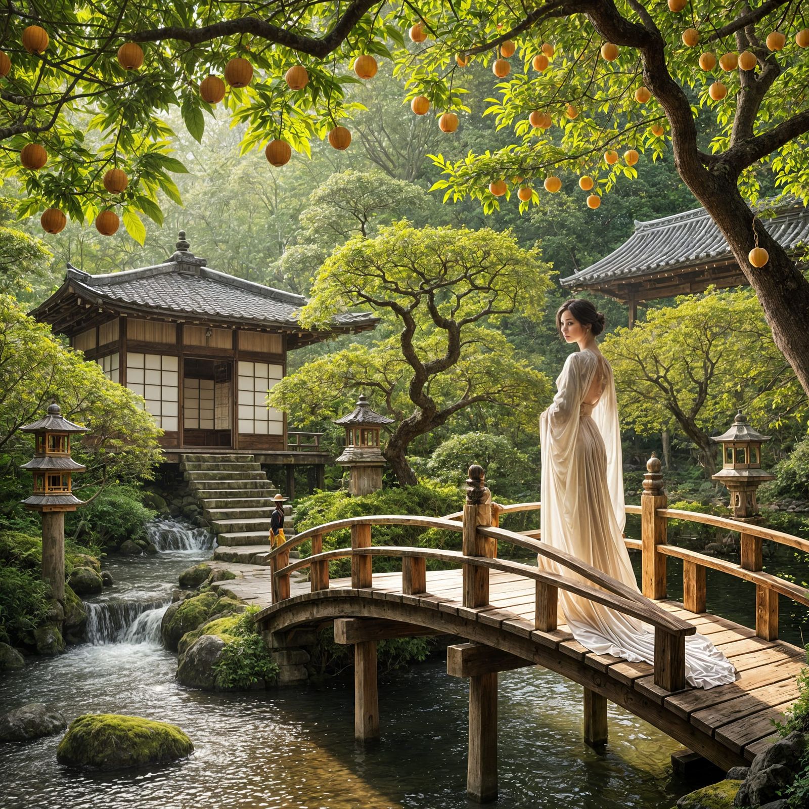 Japanese garden featuring with lush yuzu trees
