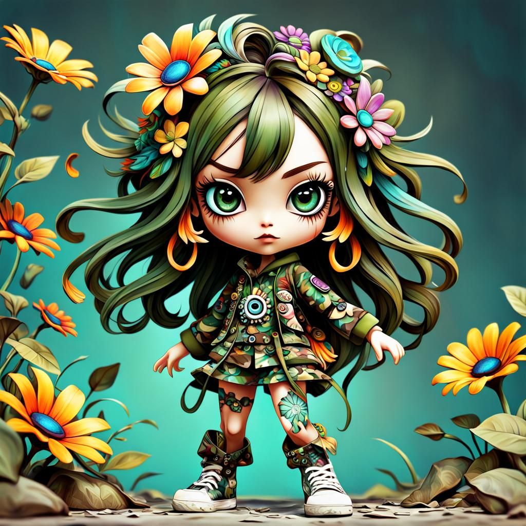 A hippy chic girl whimsical flower power hip hop attitude cute Chibi ...