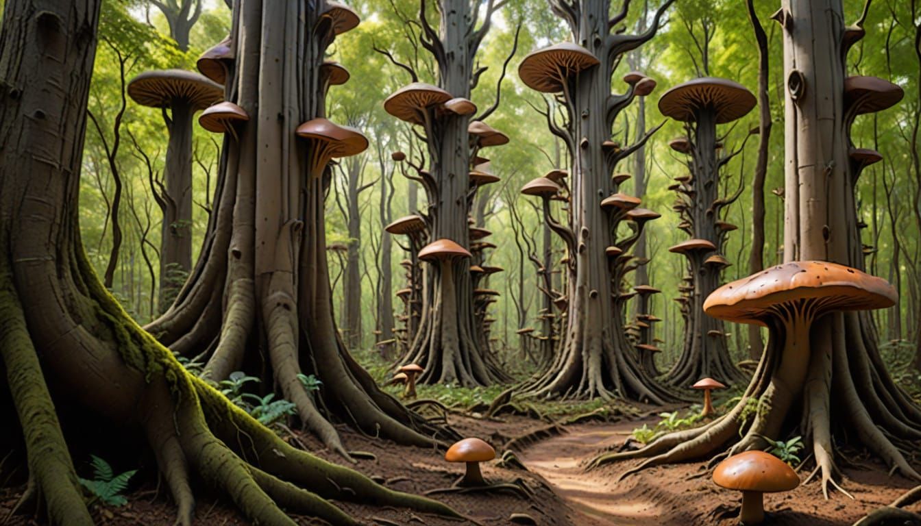 Surreal Clay Landscape with Towering Trees and Org... - AI Art