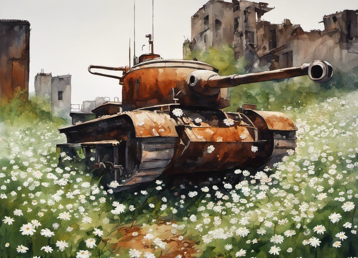 Rusty tank in destroyed abandoned city - AI Generated Artwork ...