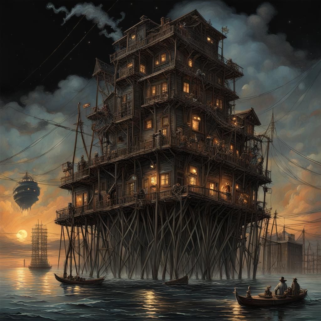 City of Slow Shadows: The Crawford Hotel on Pontoon Raft #4--- Version ...