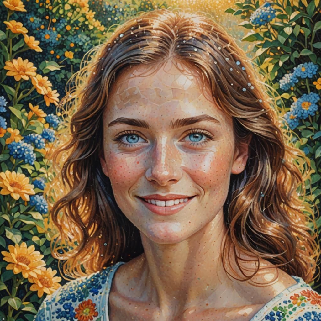 Pointilism Portrait I - Surreal Pointilism Portrait in Warm ...