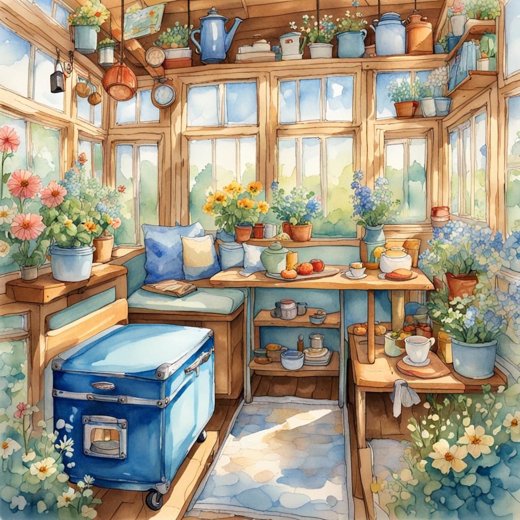 Inside a portable tiny house - AI Generated Artwork - NightCafe Creator