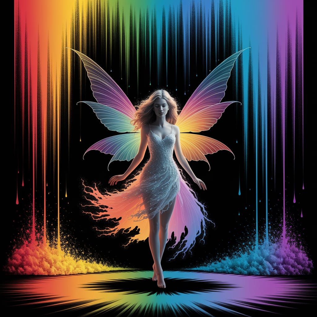 Rainbow paint drip fairy (Ideogram 2a Turbo)