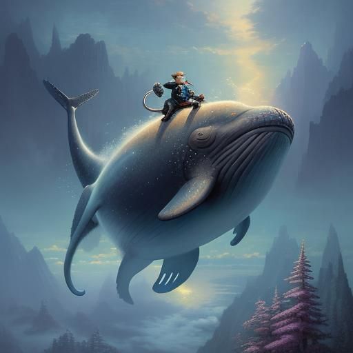 Monkey-whale with monkey tail and ears - AI Generated Artwork ...