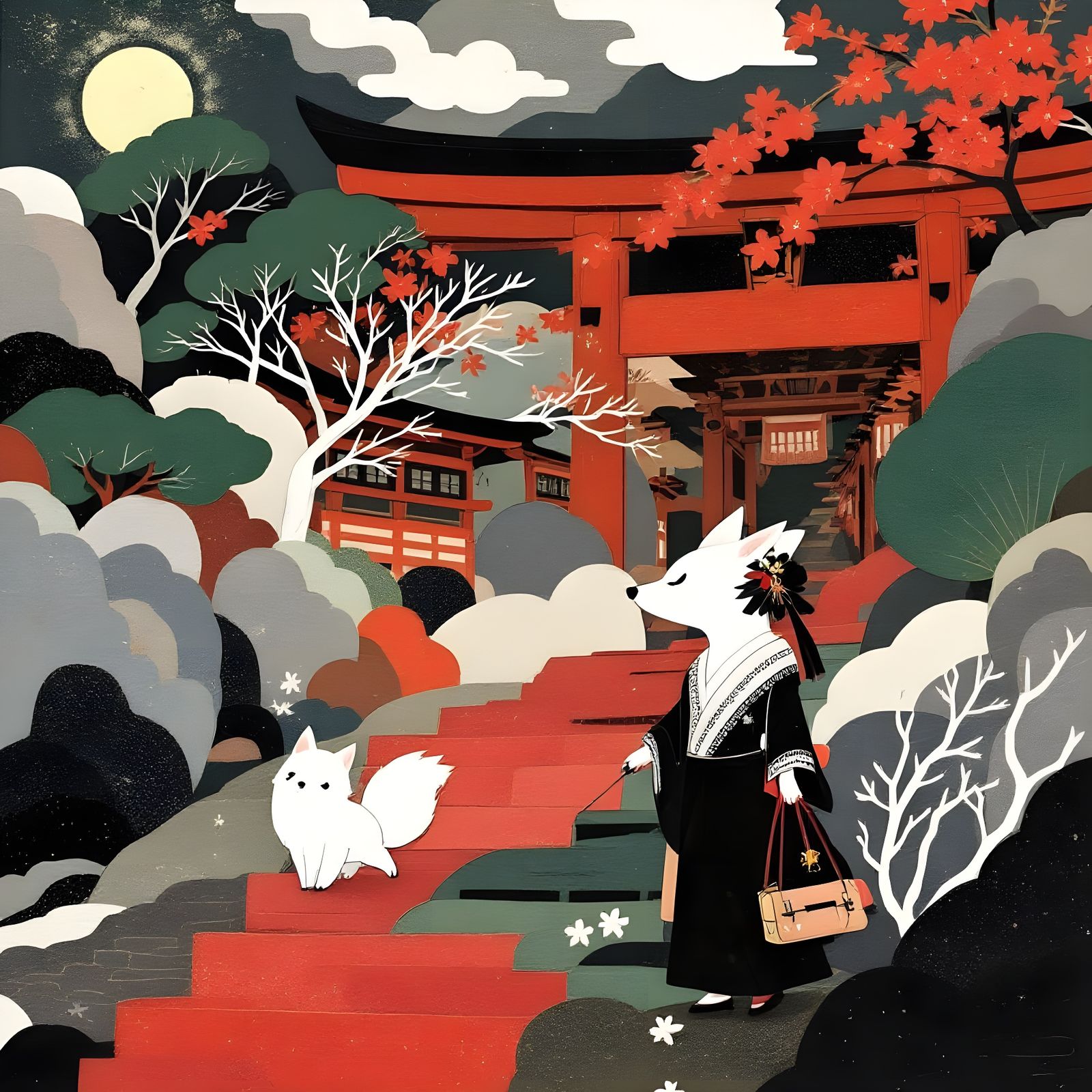 Fushimi Inari Shrine - Night Time Shenanigans Paper Collage