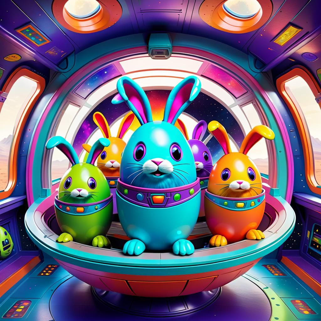 Colorful Egg Shaped Aliens With Bunny Ears - AI Generated Artwork ...