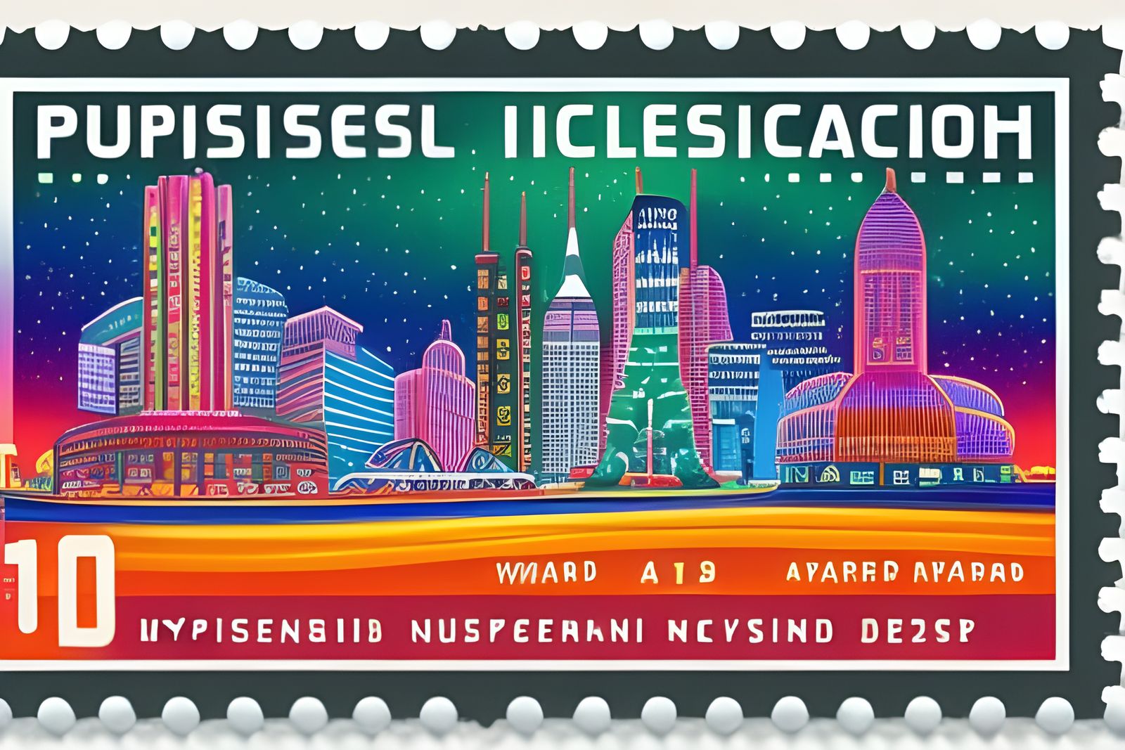 Postage Stamp: Future Cityscape - AI Generated Artwork - NightCafe Creator